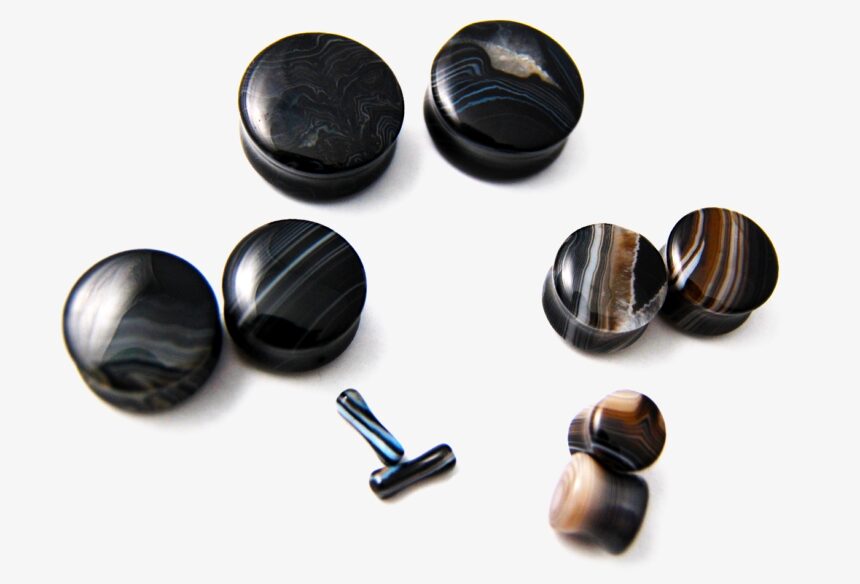 Double Flared Black Line Agate Plugs – Atlas Stoneworks
