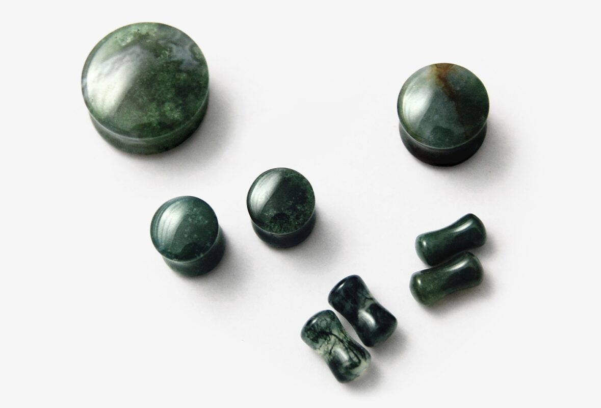 Double Flared Moss Agate Plugs – Atlas Stoneworks